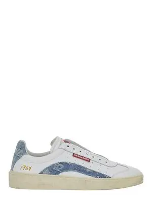 Dsquared2 Low Top Sneakers With Denim Inserts And Distressed Leather - Multicolor