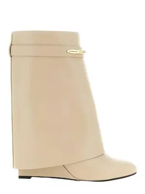 Givenchy Shark Pinch Calf Leather Pointed Toe Wedge Ankle Boots - Cream