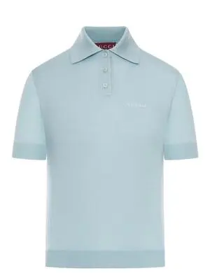 Gucci GUCCI Silk Wool Blend Polo Top Blue