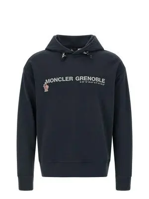 Moncler Logo Print Oversized Hoodie - Blue