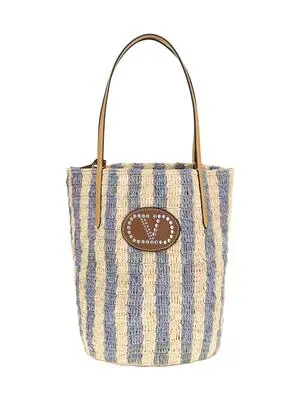Valentino Garavani Striped Raffia Bucket Bag - Blue