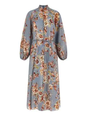 Zimmermann Awaken Floral Print Linen Maxi Dress - Blue