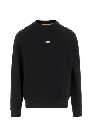 BOSS Crew Neck Long Sleeve Cotton Sweatshirt - Black
