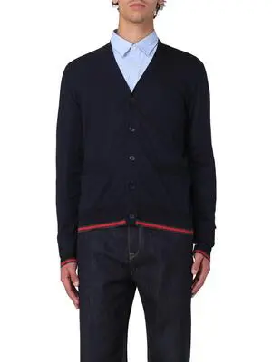 Gucci Wool Cardigan With Striped Trim - Blue