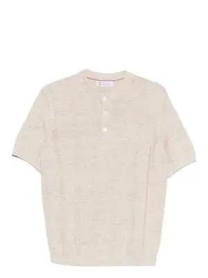 Brunello Cucinelli Textured Rib Knit T-shirt With Henley Collar - Multicolor