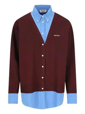 Miu Miu Wool Cardigan With Cotton Details - Multicolor