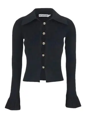 SELF-PORTRAIT Ribbed Button-front Knit Top - Multicolor