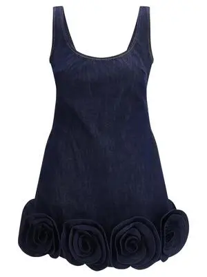 SELF-PORTRAIT Denim 3d Flower Mini Dress - Blue