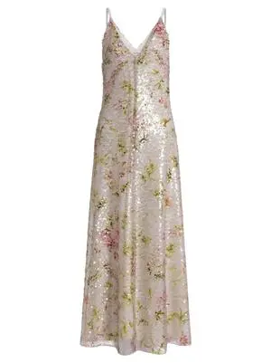 Alberta Ferretti Sequined Floral Maxi Dress - Multicolor