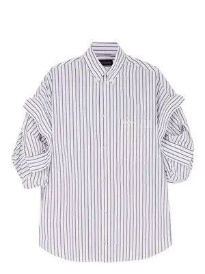 Balenciaga Striped Cotton Shirt With Tucked Sleeves - Multicolor