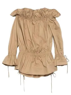Saint Laurent SAINT LAURENT Off-Shoulder Cotton Dress With Ruffle Detail Multicolor