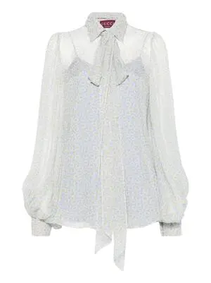 Gucci Silk Shirt With Pussy Bow And Floral Print - Multicolor