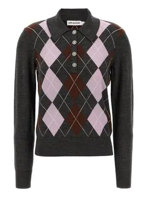 SELF-PORTRAIT Argyle Wool Sweater - Gray