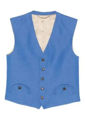 BLAZÉ MILANO Silk And Linen Blend V-neck Sleeveless Vest - Blue