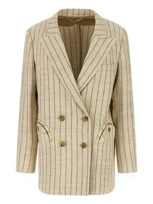 BLAZÉ MILANO Beige Striped Double-breasted Blazer - Cream