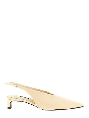 JIL SANDER Craquelé Leather Slingback Heels - Cream
