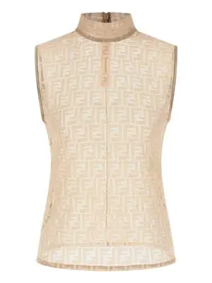 Fendi Ff Lace High Neck Sleeveless Top - Cream