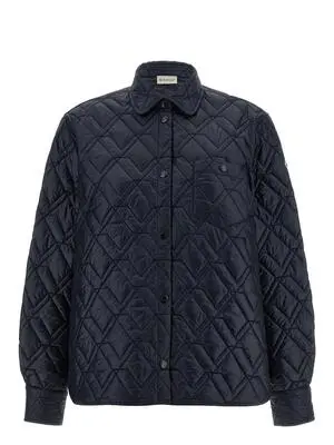 Moncler Diamond Quilted Overshirt With Goose Feather Padding - Blue