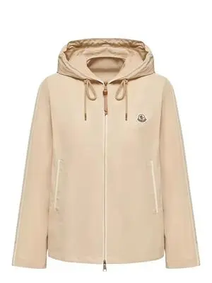 Moncler Logo Patch Zip-up Hooded Jacket - Cream