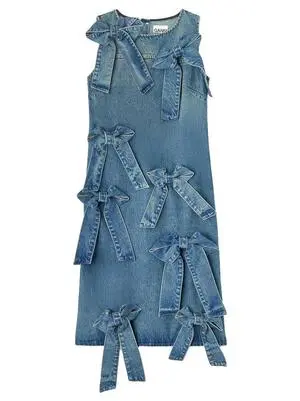 GANNI Denim Dress With Bow Detail - Blue