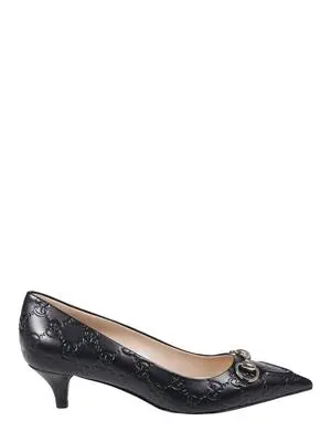 Gucci Embossed Leather Pumps With Horsebit Detail - Black
