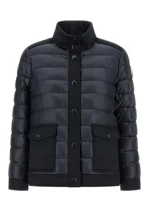 Moncler Origan Down Jacket With High Neck And Removable Hood - Blue