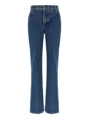 Balmain High Waist Embroidered Jeans - Blue