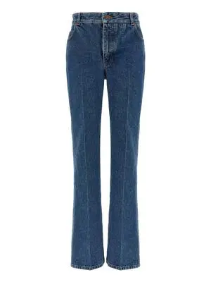 Balmain High Waist Embroidered Jeans - Blue