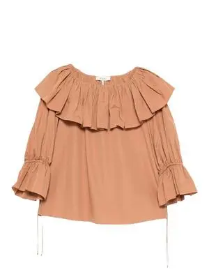 Chloé Ruffled Cotton Long Sleeve Blouse - Brown