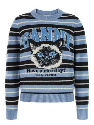GANNI GANNI Graphic Wool Striped Sweater Blue