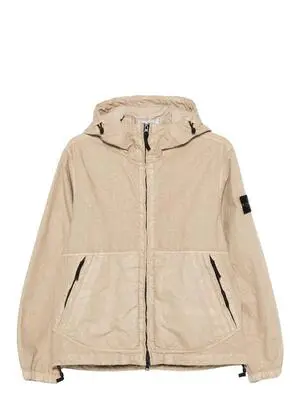 Stone Island Hooded Jacket With Zip Fastening - Cream