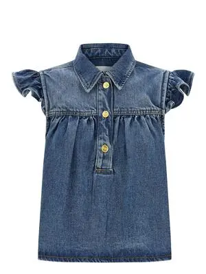 GANNI Denim Ruffle Top - Blue