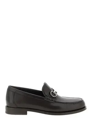 FERRAGAMO FERRAGAMO Teatro Leather Loafers With Gancini Detail Brown