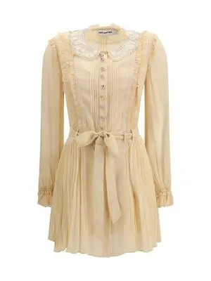 SELF-PORTRAIT Pleated Georgette Mini Dress With Embellished Collar - Multicolor
