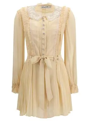 SELF-PORTRAIT Pleated Georgette Mini Dress With Embellished Collar - Multicolor