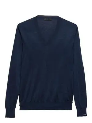 Prada Ribbed Knit V-neck Jumper - Blue