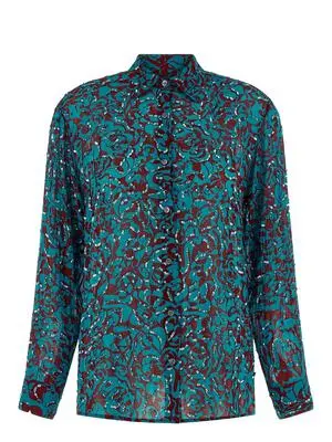 Dries Van Noten Clavelly Printed Sequin Embellished Viscose Shirt - Blue