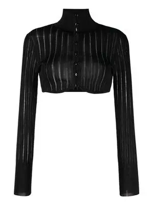 Alaïa Black Ribbed Cropped Cardigan - Multicolor