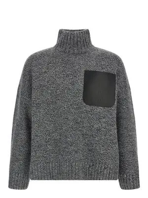 JW Anderson Leather Patch Pocket High Neck Sweater - Gray