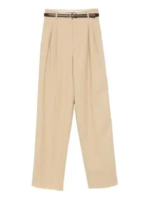 Max Mara MAX MARA STUDIO Tailored Pleated Cotton Trousers Cream