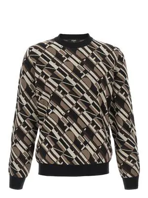 Fendi Jacquard Geometric Pattern Crewneck Sweater - Brown