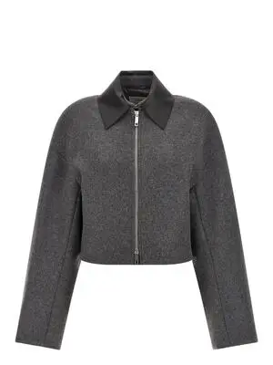 Sportmax SPORTMAX Vacuo Cropped Wool Jacket With Leather Effect Collar Gray