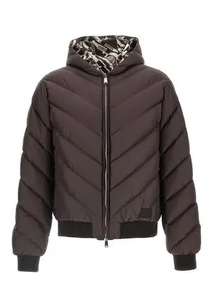Fendi Reversible Hooded Down Jacket With " Tape" Print - Multicolor