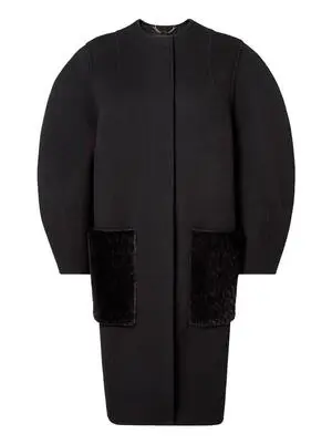 Fendi Double Wool Overcoat With Sheepskin Pockets - Multicolor