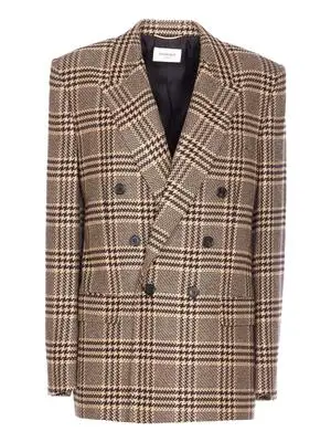 Saint Laurent SAINT LAURENT Double-Breasted Peak Lapel Blazer With Checked Pattern Multicolor