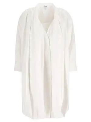 LOEWE LOEWE Draped V-Neck 3/4 Sleeve Dress