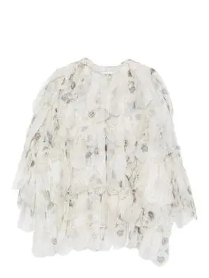 Max Mara Oversized Floral Print Ruffle Jacket - White