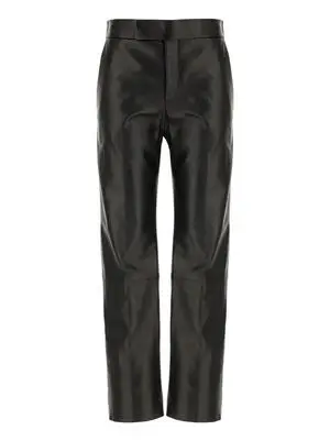Alberta Ferretti Black Leather Straight-leg Trousers - Multicolor
