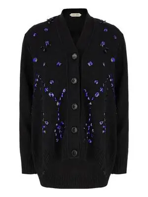 Alberta Ferretti Black Woolmix Crystal Embellished Cardigan - Multicolor