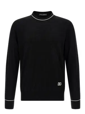 Dolce & Gabbana Fine Wool Crewneck Sweater With Embroidered Logo - Black